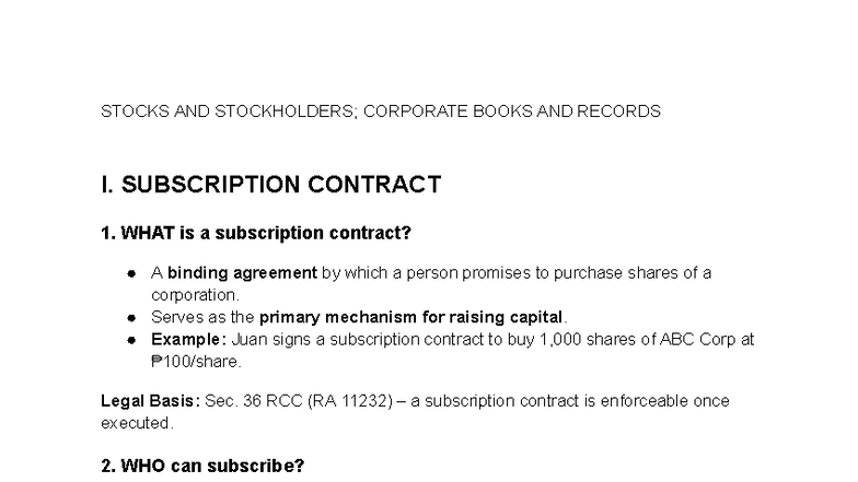Chapter 7 - Subscription Contracts and Corporate Records (Econ Dev ...