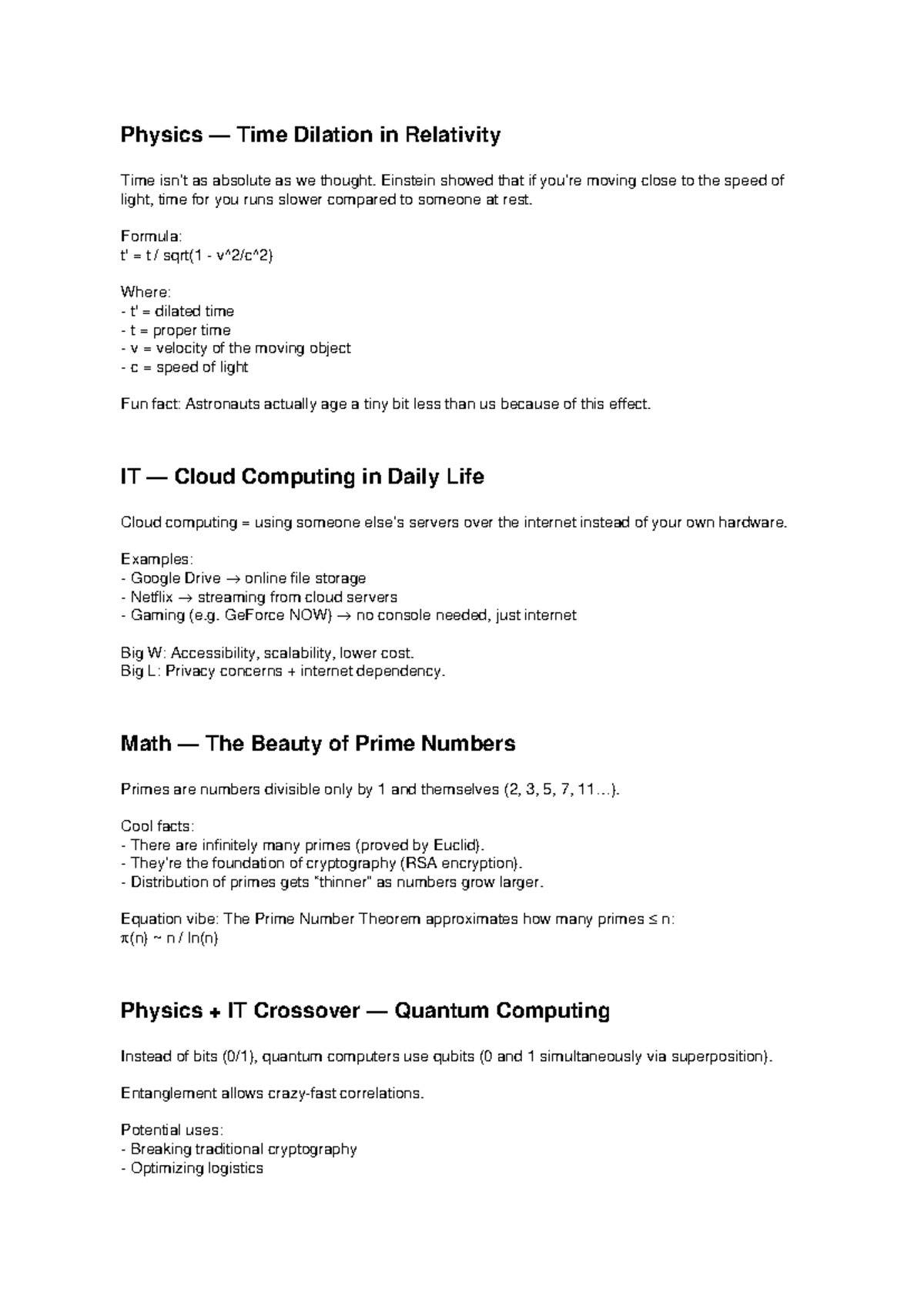 Physics and IT Crossover: Time Dilation, Cloud Computing, and Prime ...