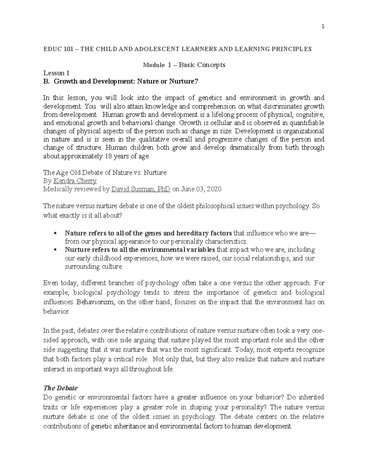 Educ 101-Module 1-Lesson 1B - EDUC 101 – THE CHILD AND ADOLESCENT ...