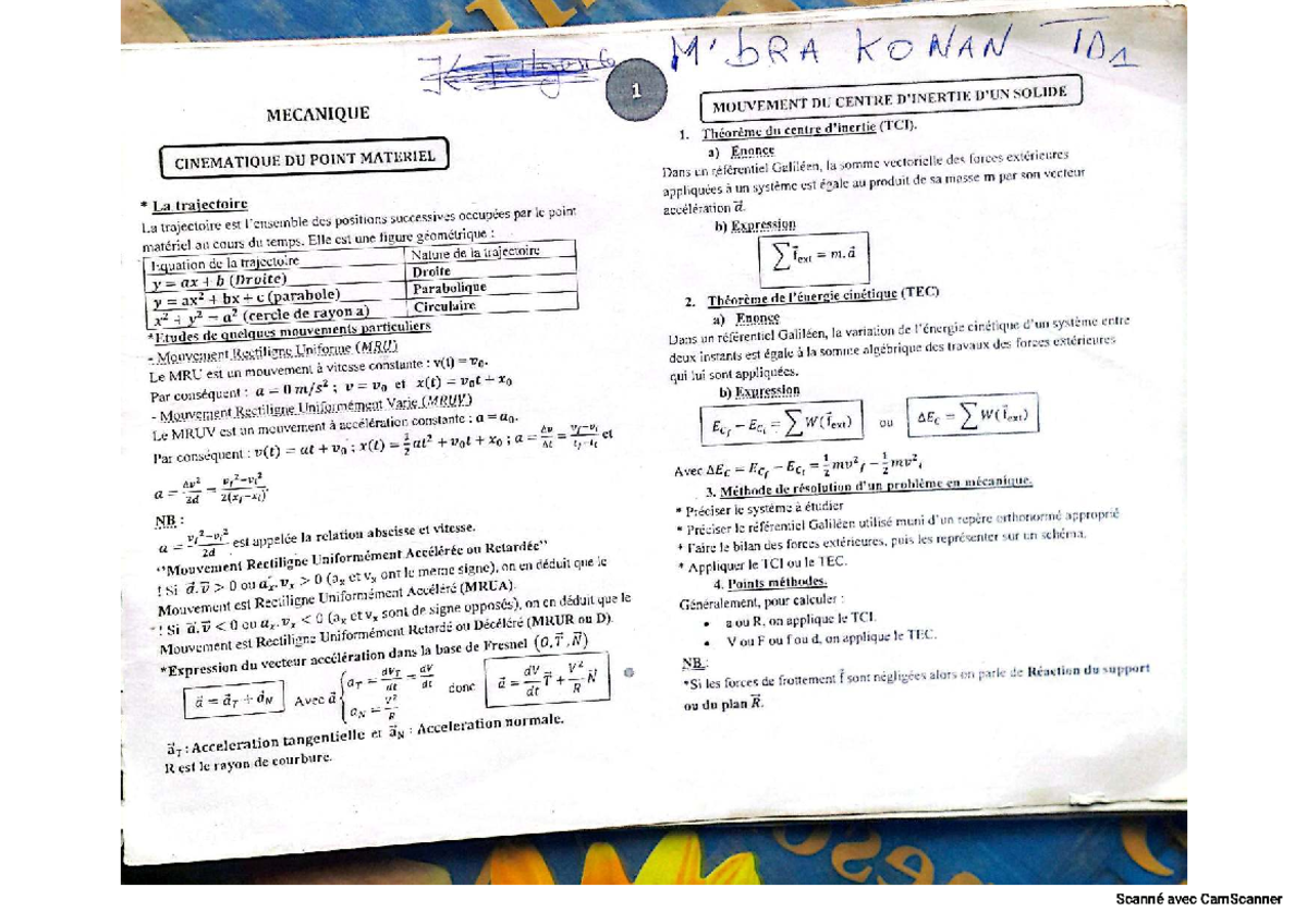 Résumé de cours de Physique-Chimie Tle D - Mécanique et ...