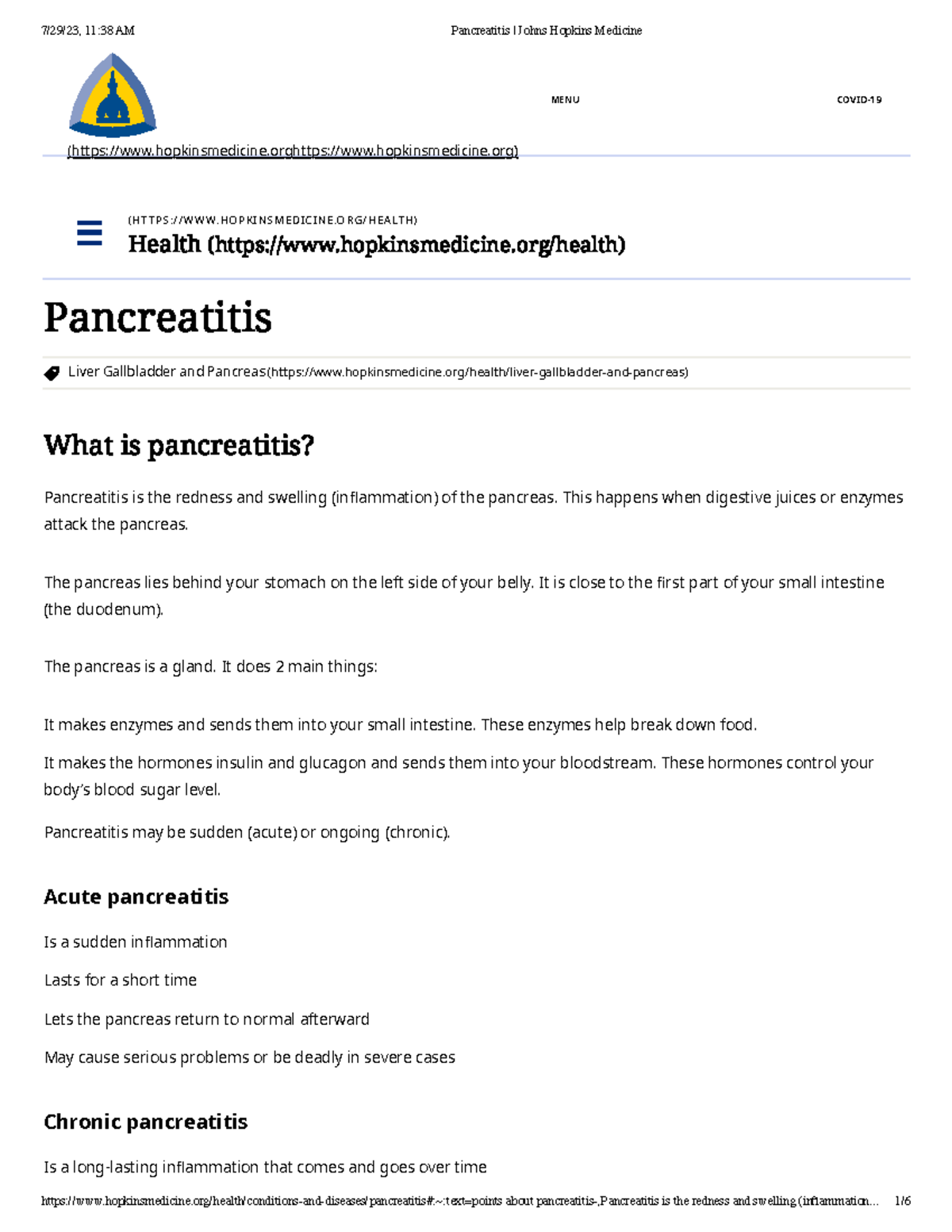 Pancreatitis Johns Hopkins Medicine - Pancreatitis Liver Gallbladder ...