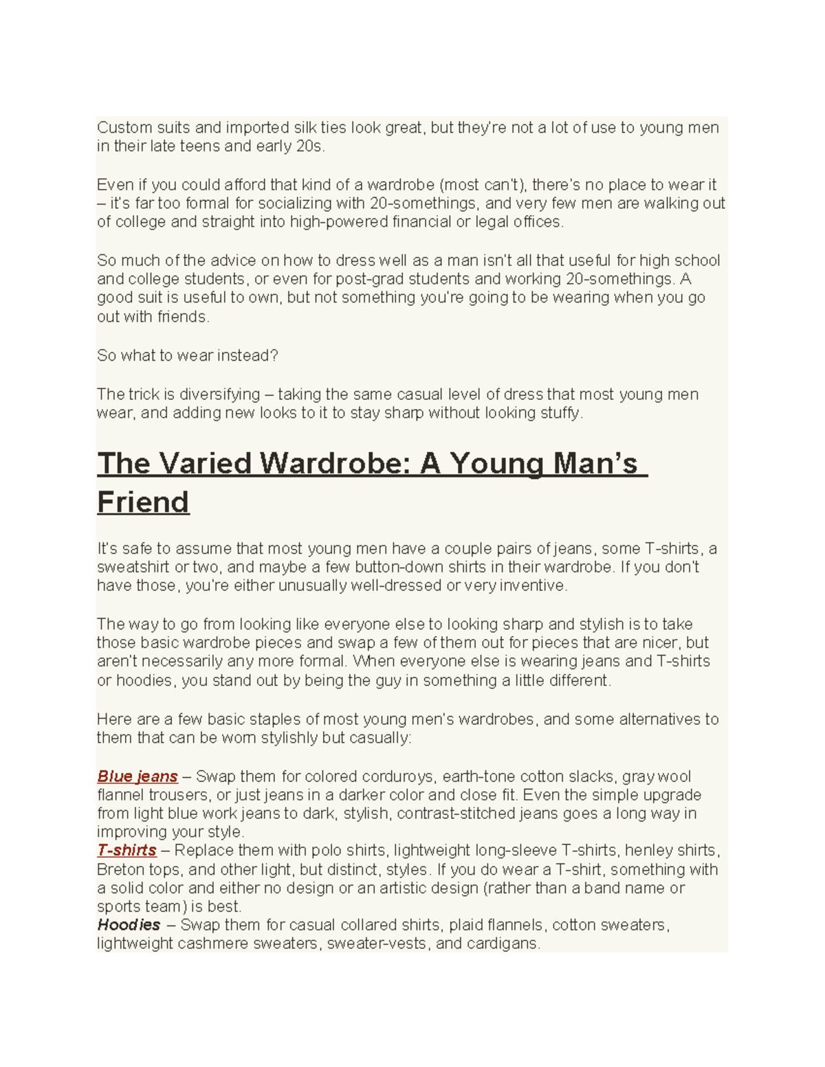 Stylish Wardrobe Tips for Young Men: Casual Upgrades - Studocu