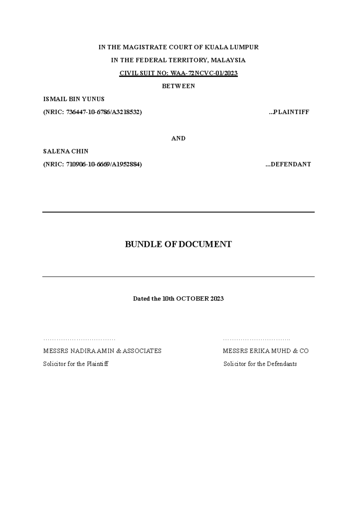 BODD - Comprehensive Bundle of Legal Documents for Civil Suit WAA ...