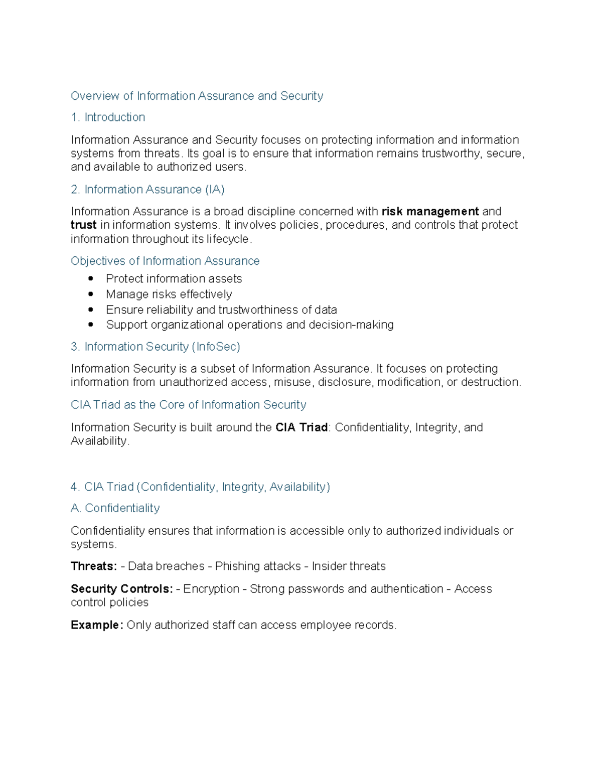 IA & InfoSec Overview: Key Concepts & Security Controls - Studocu