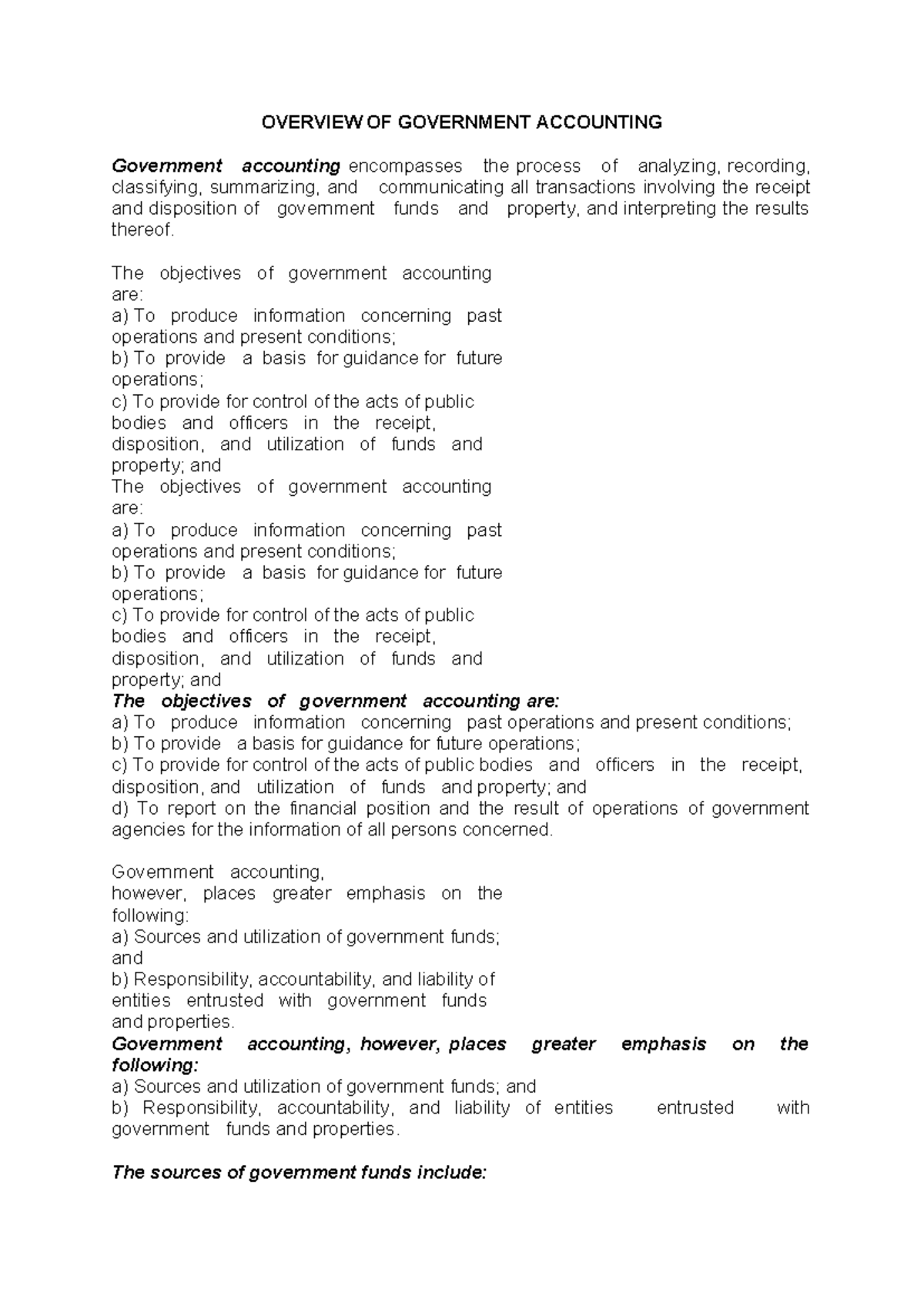 GOVERNMENT ACCOUNTING OVERVIEW: PRINCIPLES & OBJECTIVES - Studocu