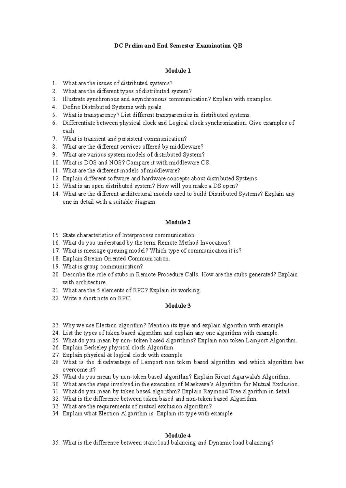 DC Prelim Final Exam QB - Distributed Systems Concepts and Algorithms ...