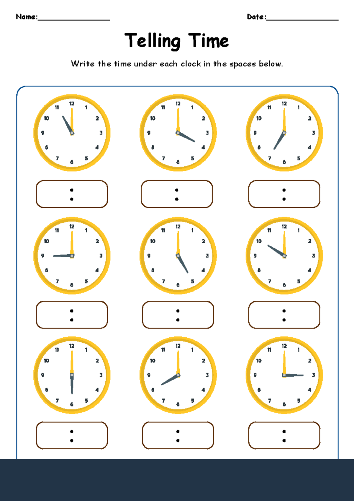 Telling Time: Write the Time - 1st Grade Worksheet - Write the time ...