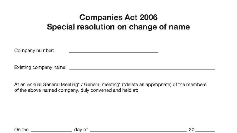 Companies Act 2006: Special Resolution for Name Change - Studocu