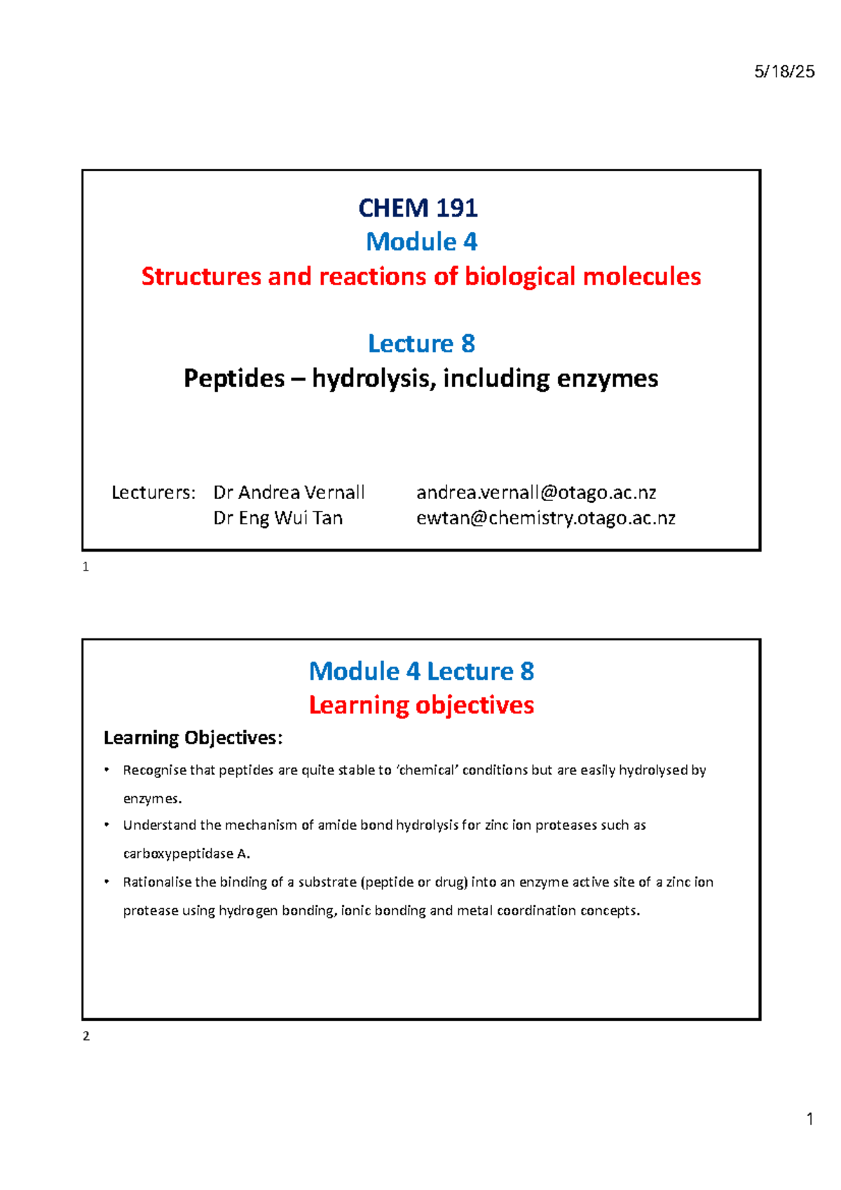 Chem 191 Module 4: Lecture 8 - Mechanisms of Peptide Hydrolysis and ...