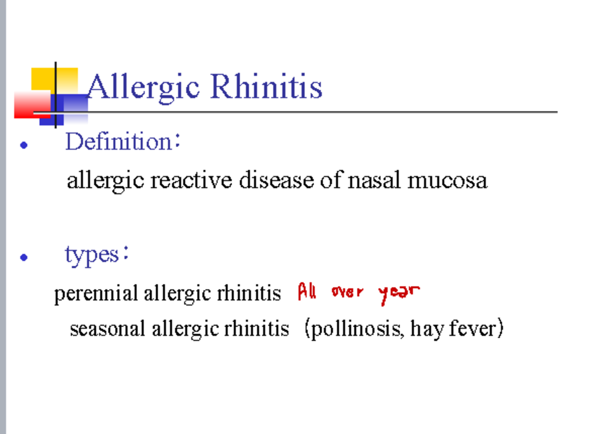 Allergic Rhinitis: Pathogenesis, Diagnosis, and Treatment - ENT PPT ...