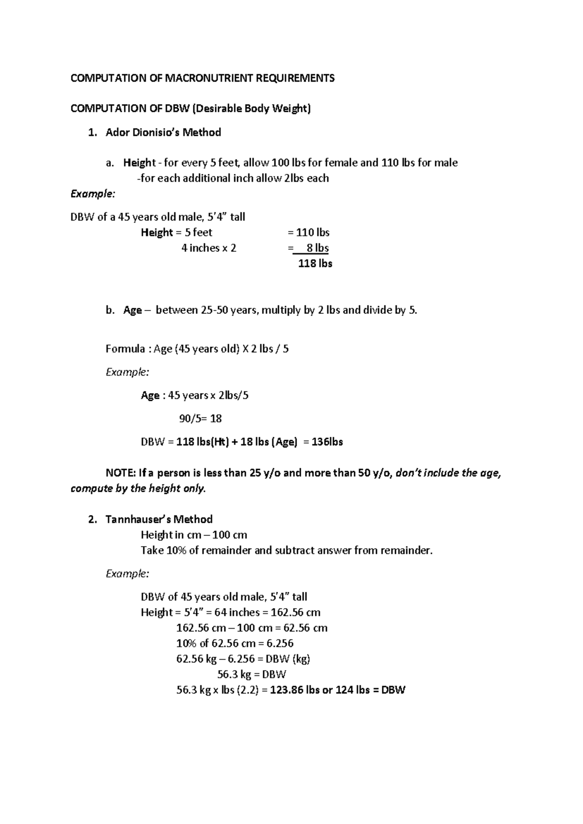 Calculating Macronutrient Requirements for Nursing Students (NURS 101 ...