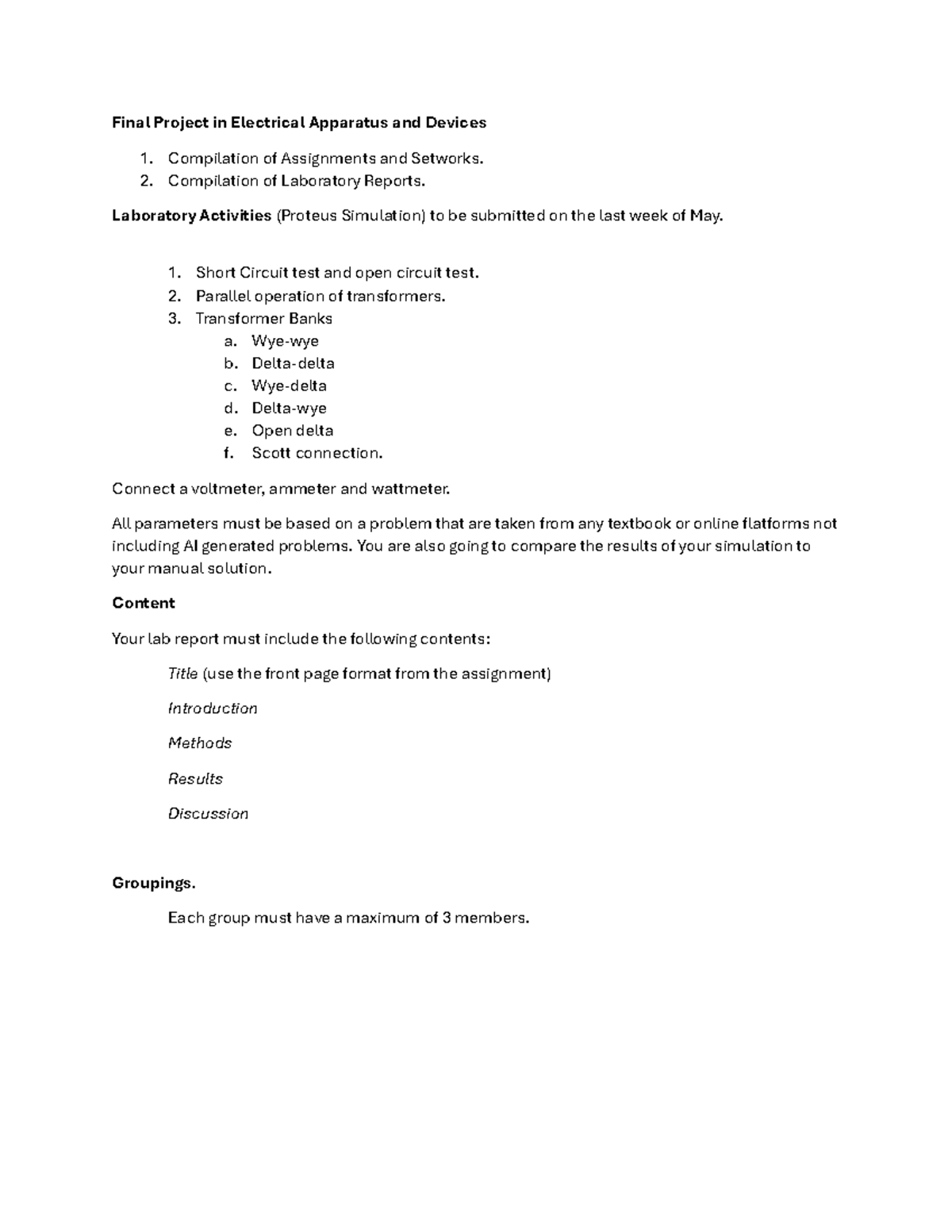 Final Project - Notes on Electrical Apparatus and Devices 1 - Studocu