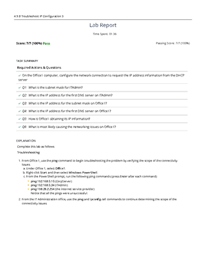 4.9.6 Troubleshoot IP Configuration 1 - Passing Score: 8/8 (100%) 4.9 Troubleshoot IP ...