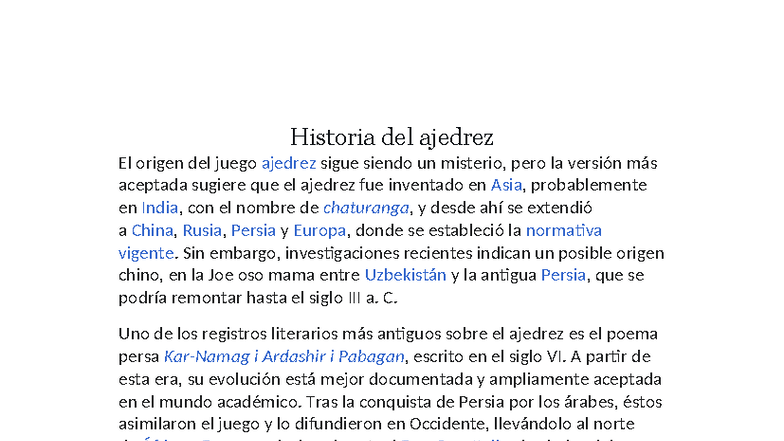 Historia del Ajedrez: Orígenes y Evolución en el Tiempo - Studocu