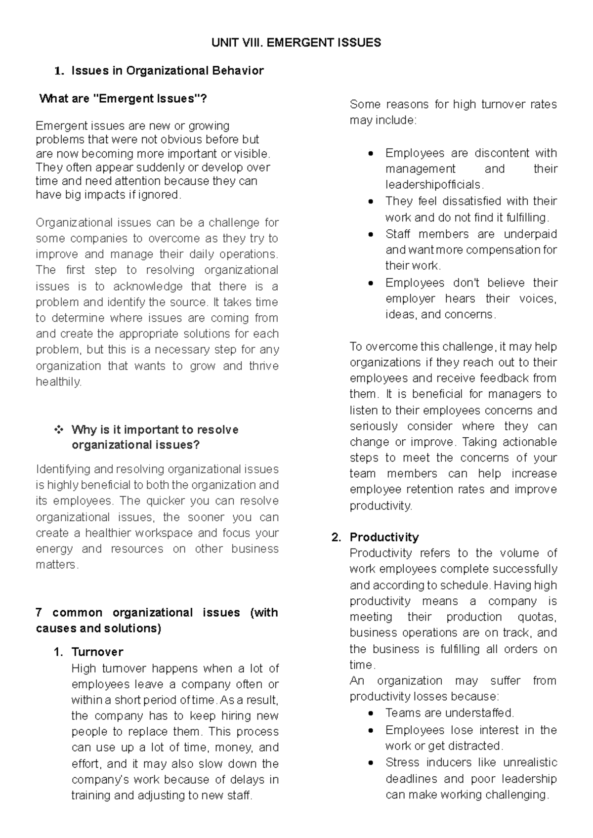 HBO: Emergent Issues in Organizational Behavior and Solutions - Studocu