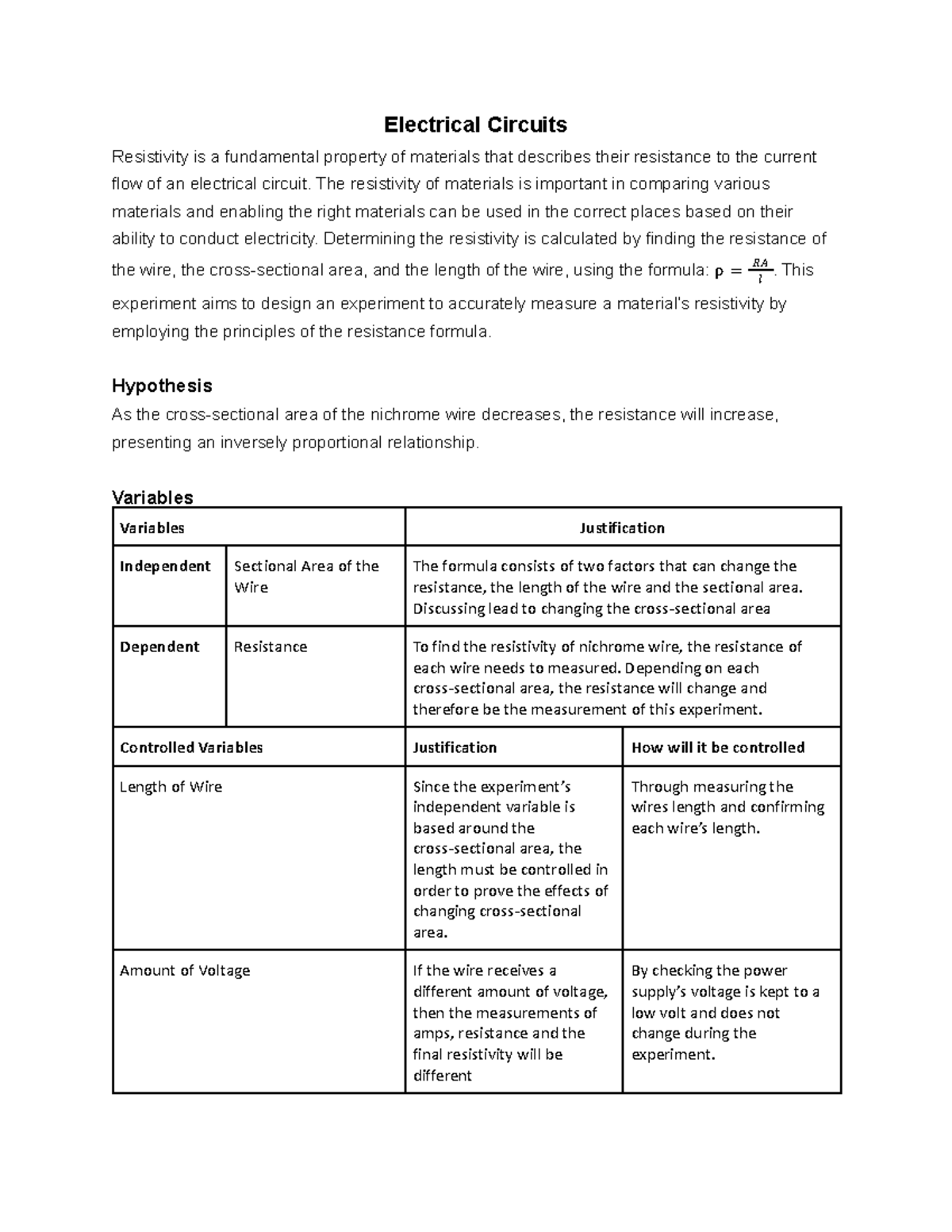 Physics Practical Report: Measuring Resistivity of Nichrome Wires - Studocu