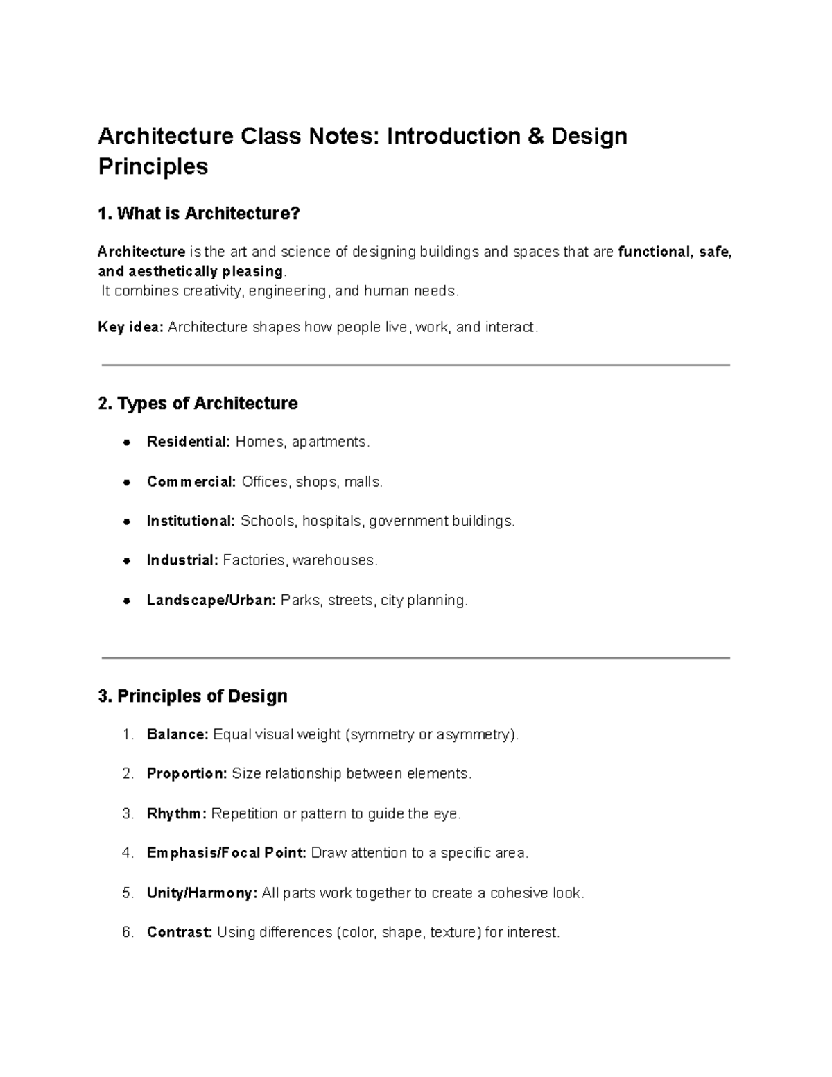 ARCH 101: Architecture Class Notes on Design Principles - Studocu