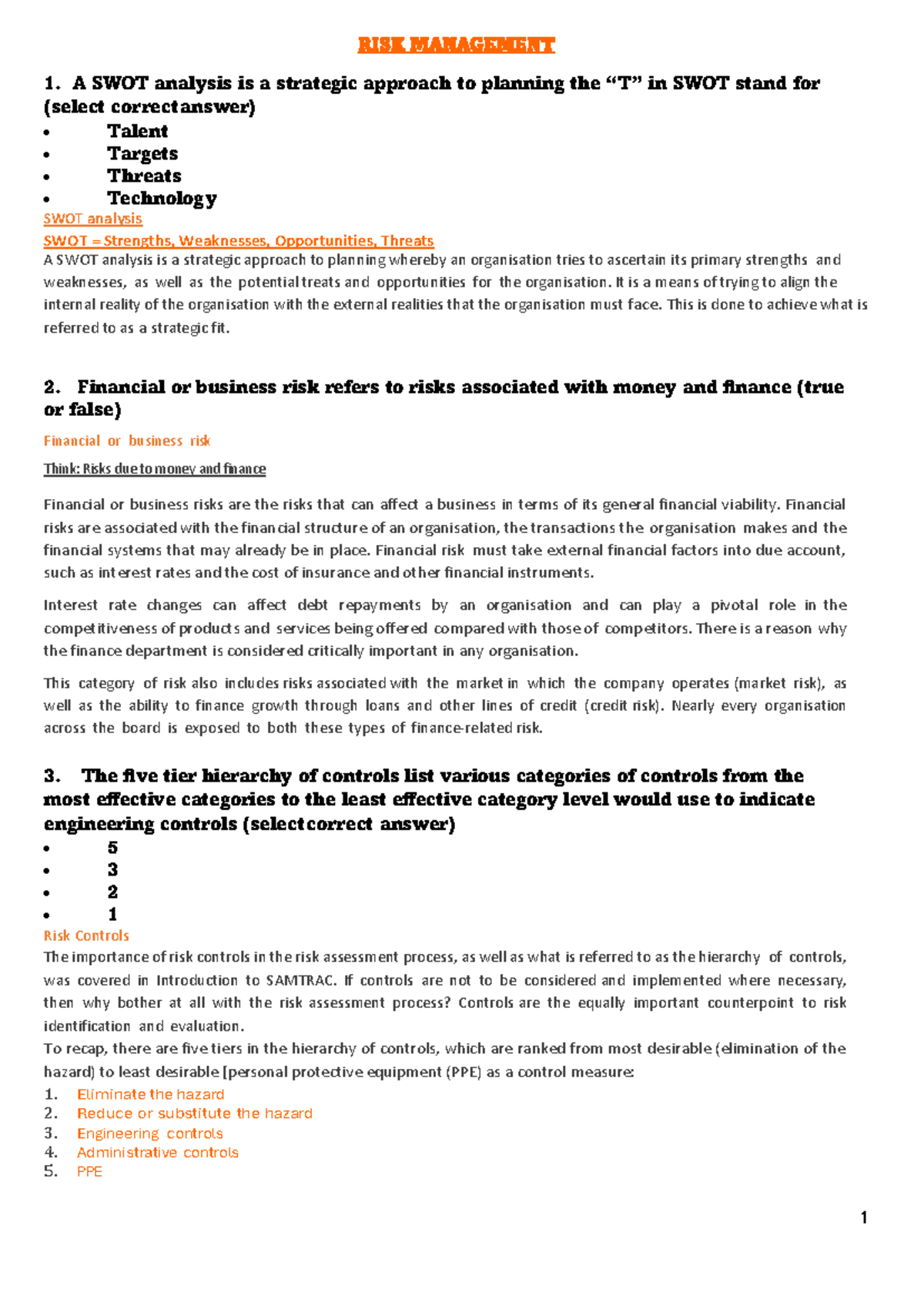 05. RISK Management - Risk Assessment Notes and Analysis - Studocu