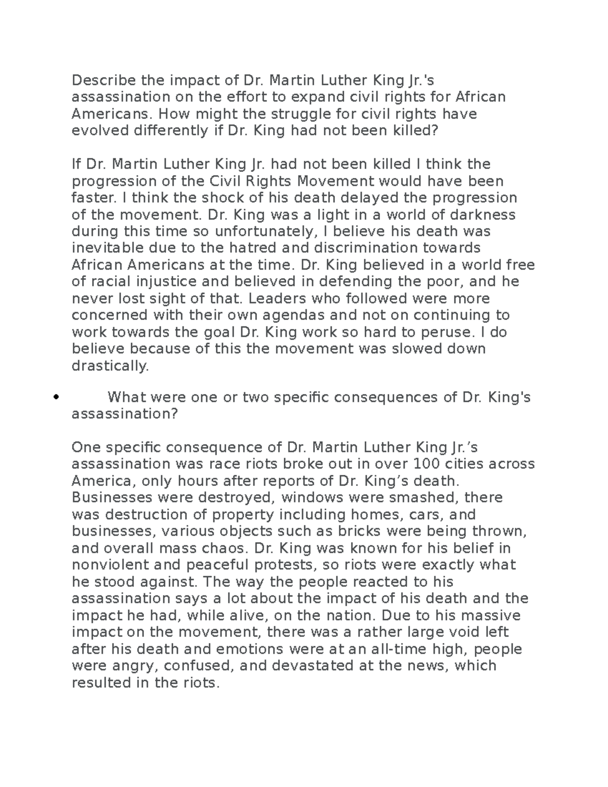 HIS 200 - 5-1 Discussion - Describe the impact of Dr. Martin Luther ...