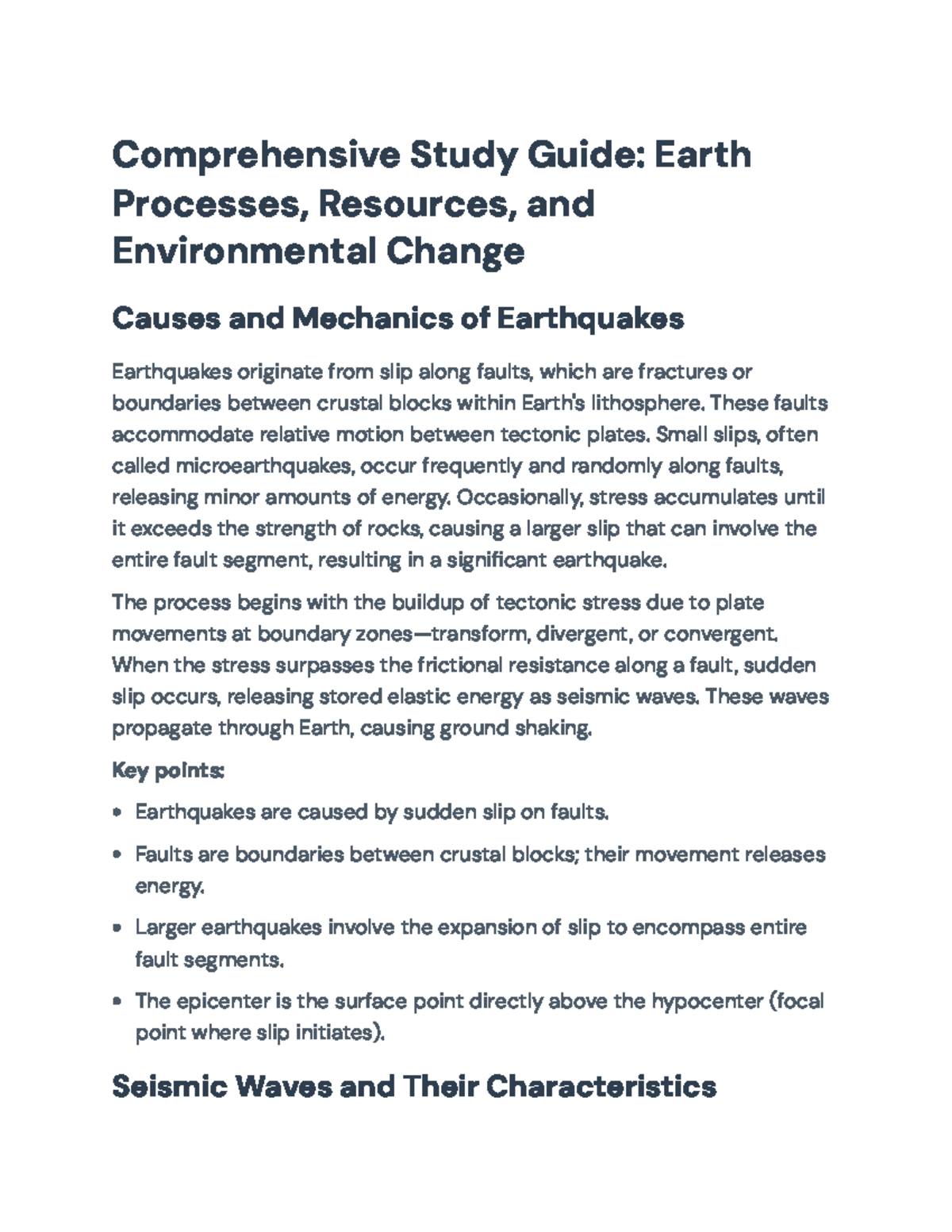 Comprehensive Study Guide: Earth Processes & Earthquake Mechanics - Studocu
