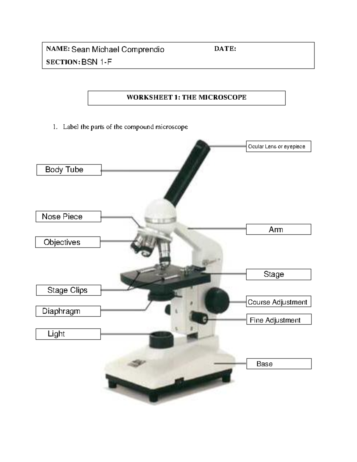 Anaphy-lab - vnvcnmnh - Label the parts of the compound microscope NAME ...