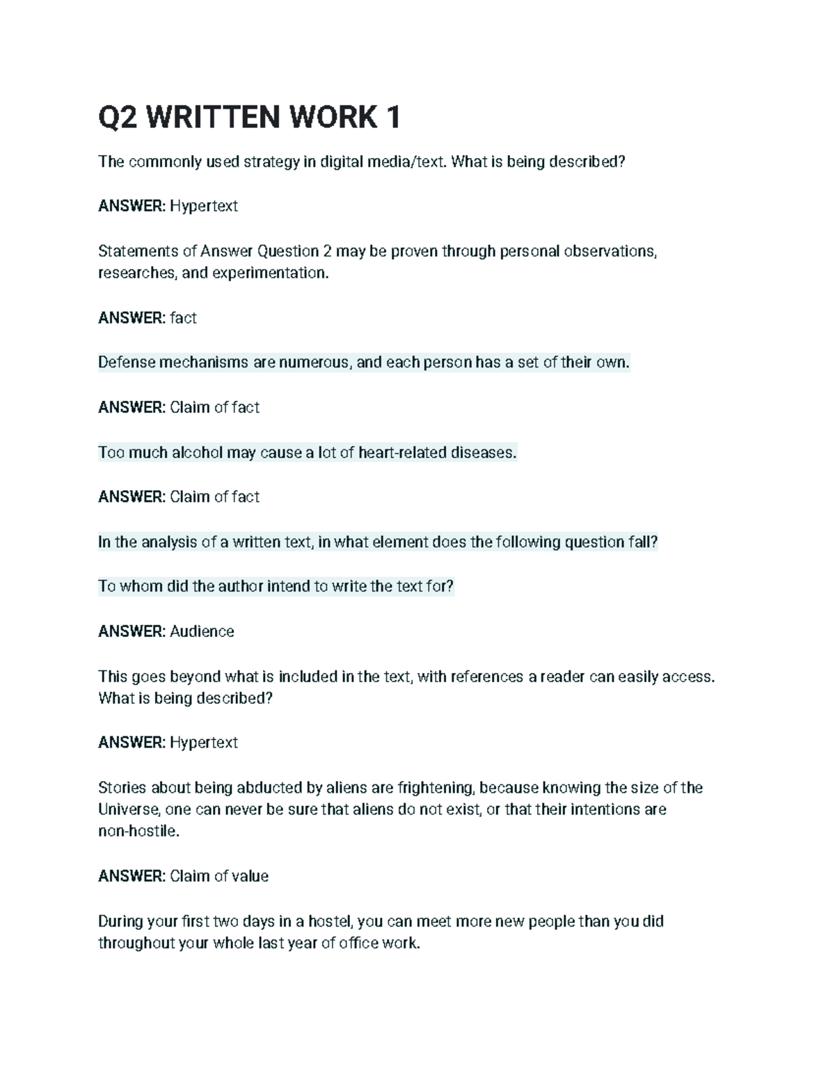 Q2 Written WORK 1 - credits to the rightful owner - Q2 WRITTEN WORK 1 ...