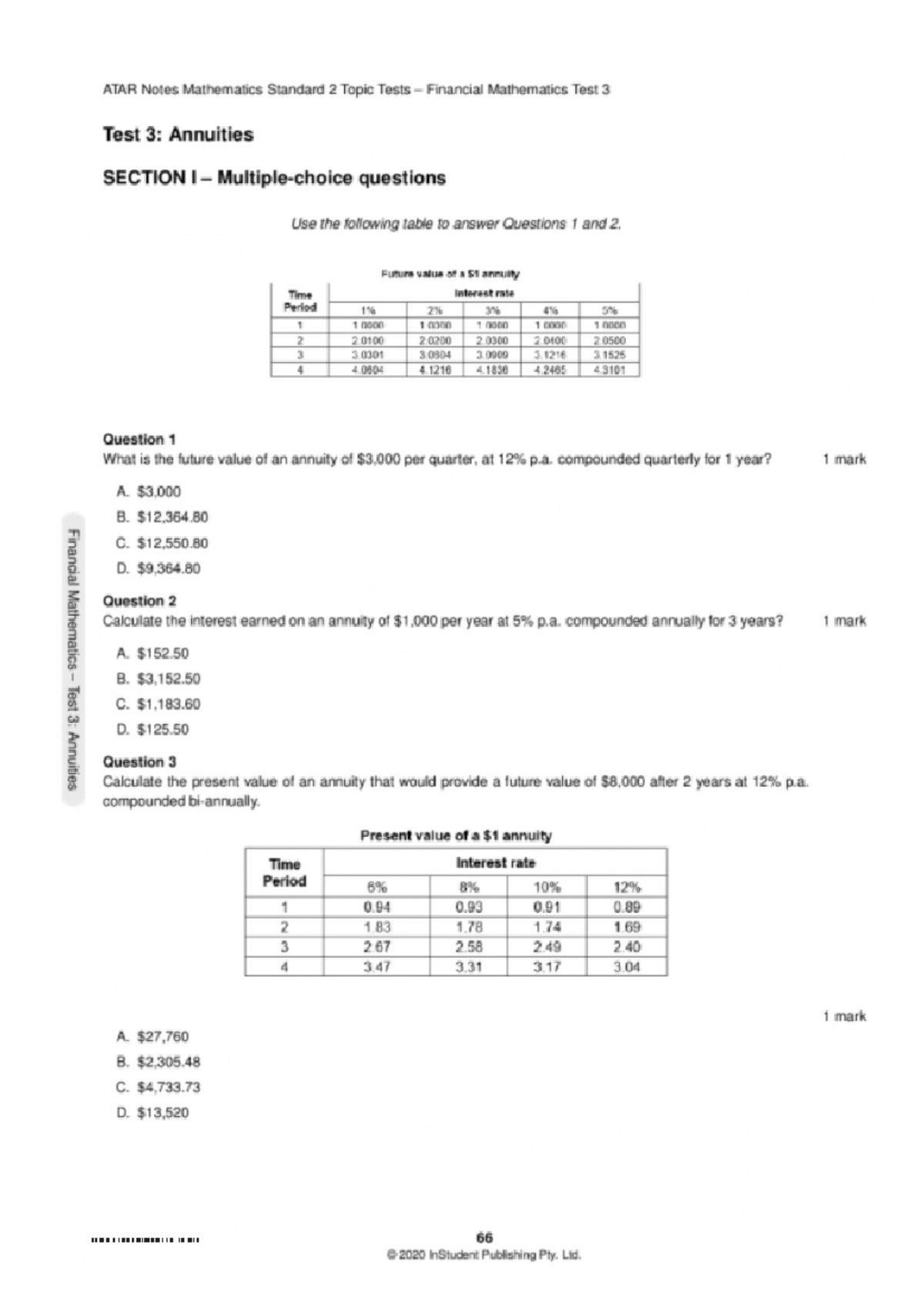 ATAR Notes Mathematics Standard 2 Financial Mathematics Test 3 ...