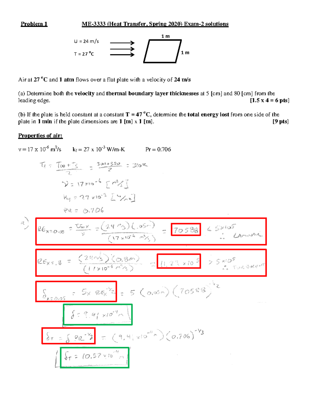 Exam 2 solutions - Problem 1 ME-3333 (Heat Transfer, Spring 2020) Exam ...