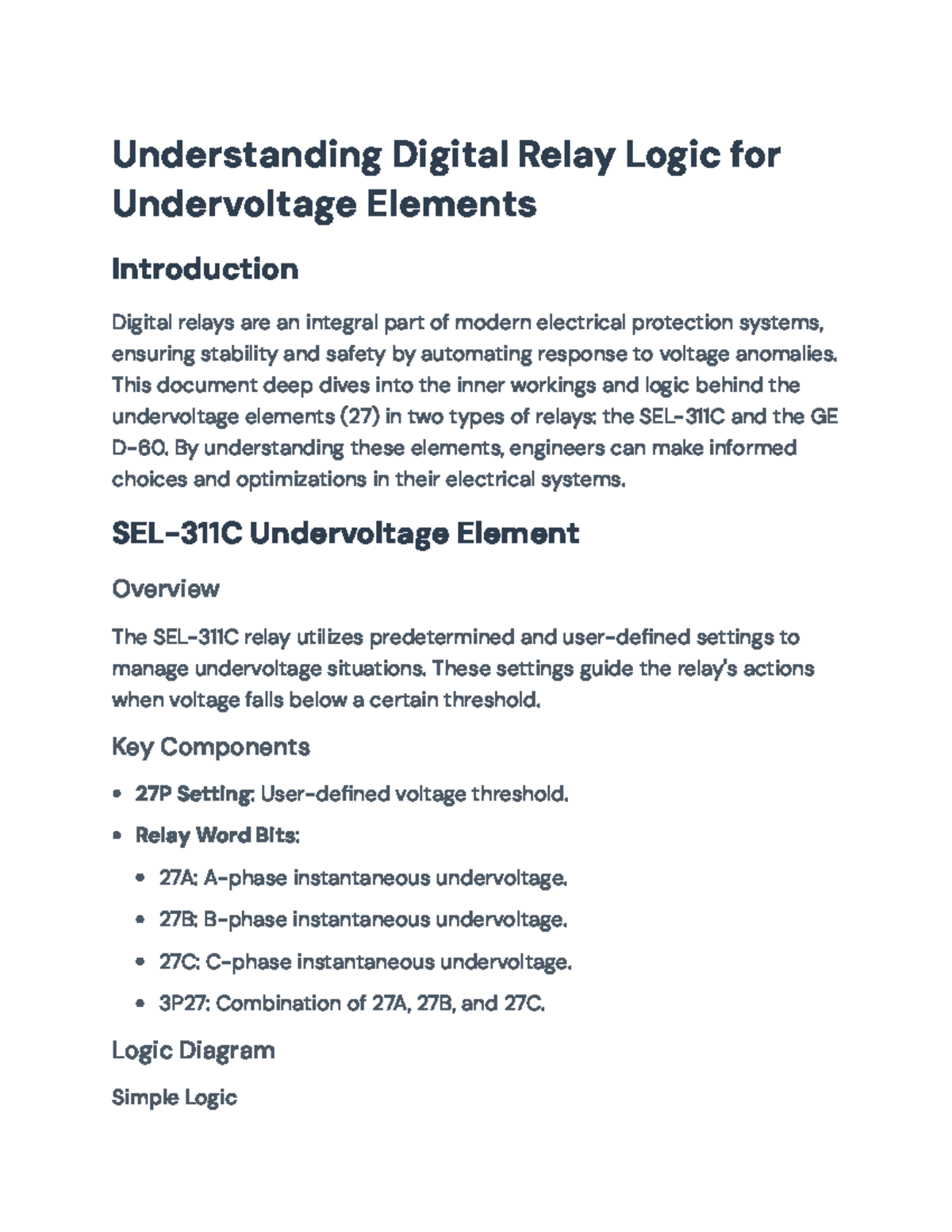 SEL-311C & GE D-60 Undervoltage Logic Overview - Understanding Digital ...