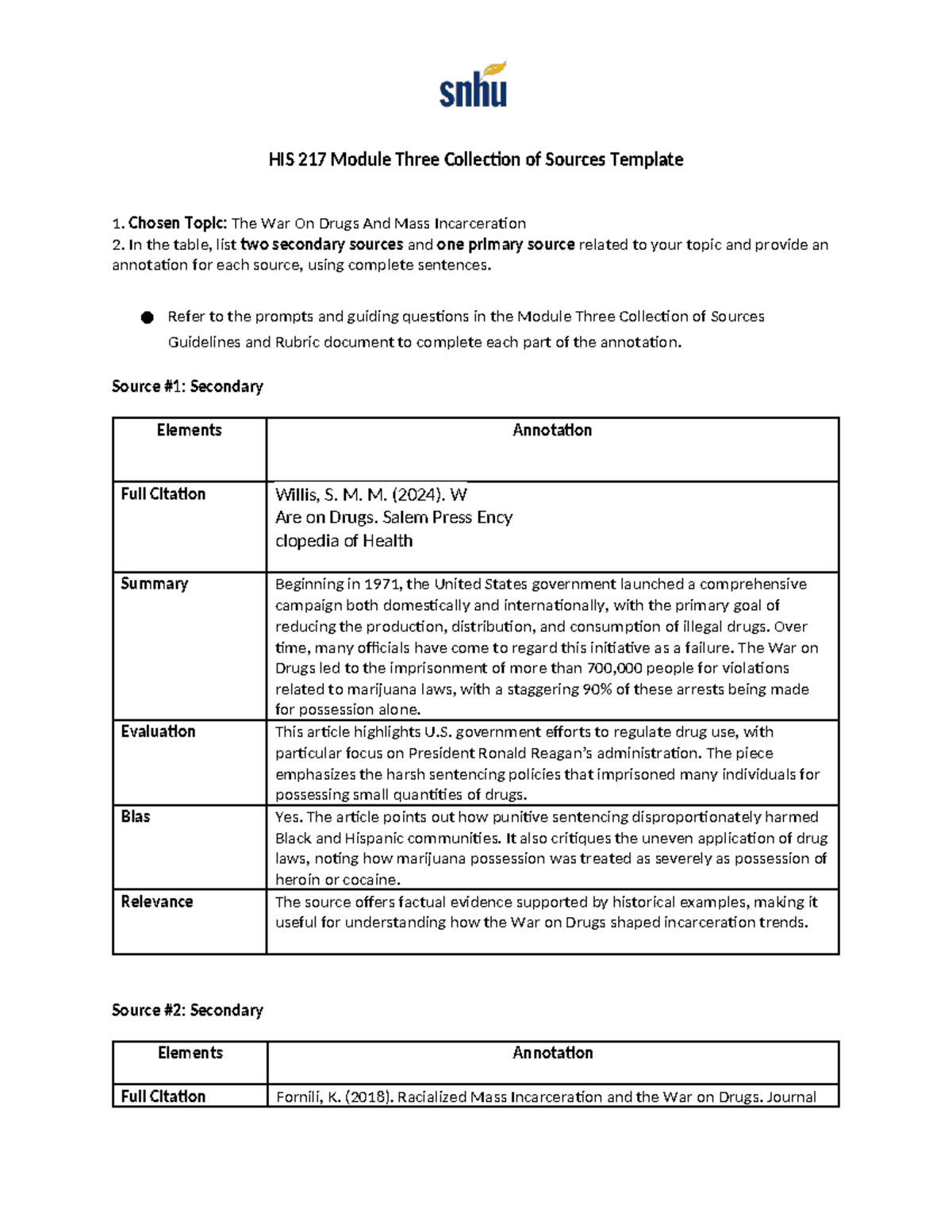 HIS 217 Module Three Sources on War on Drugs & Incarceration - Studocu