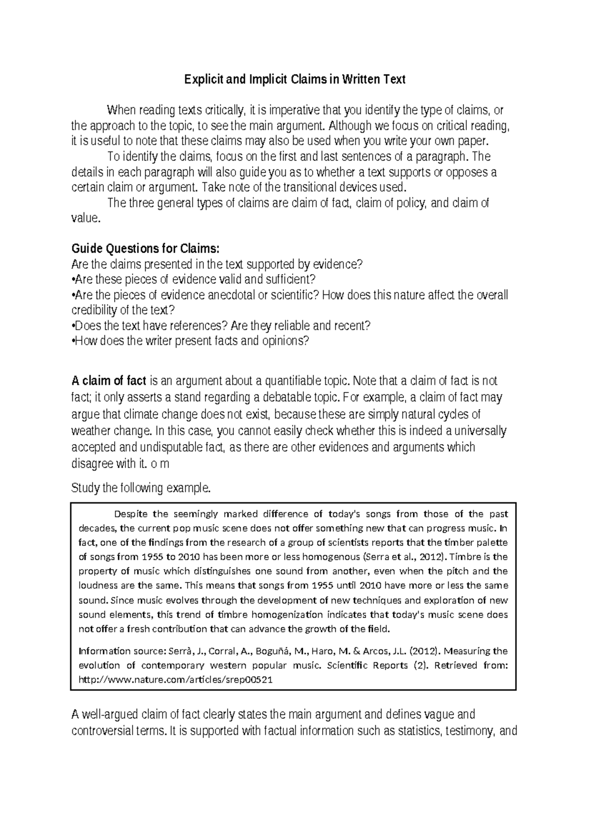 Concept Notes: Explicit & Implicit Claims in Written Text Analysis ...