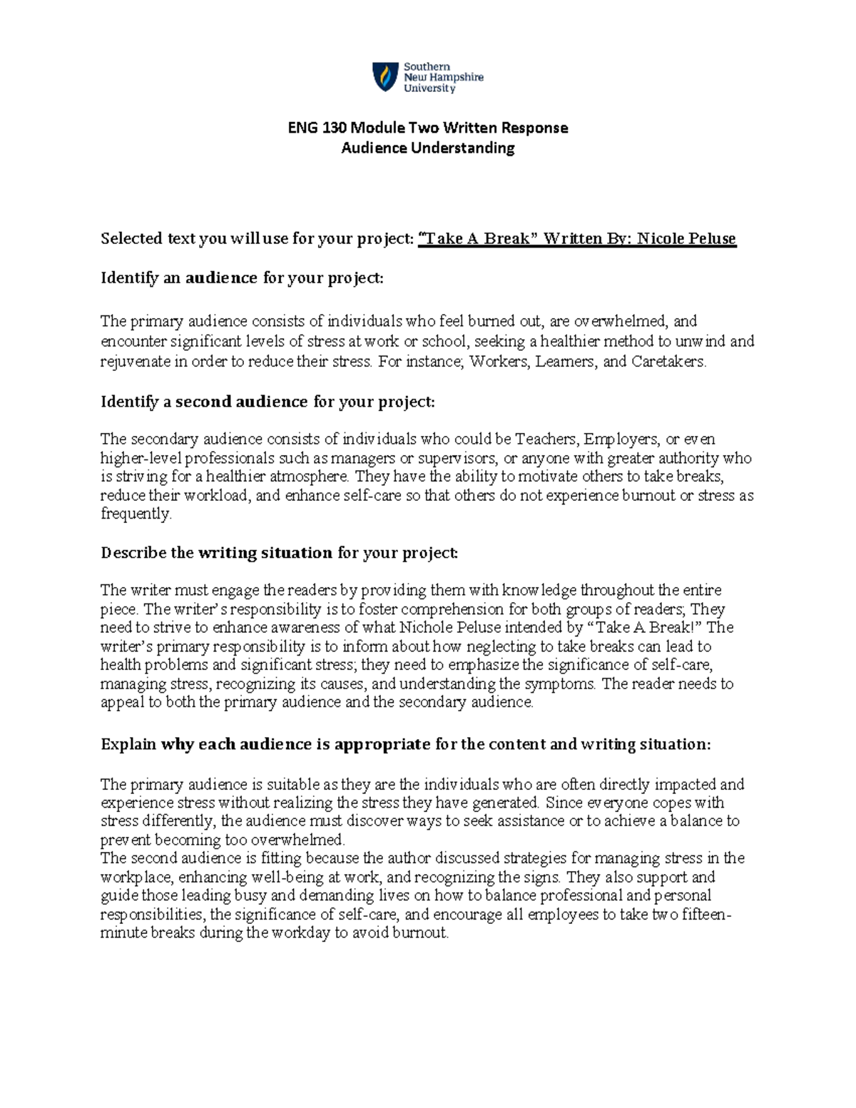 ENG 130 Module 2-2 Written Response: Understanding Audience Needs - Studocu