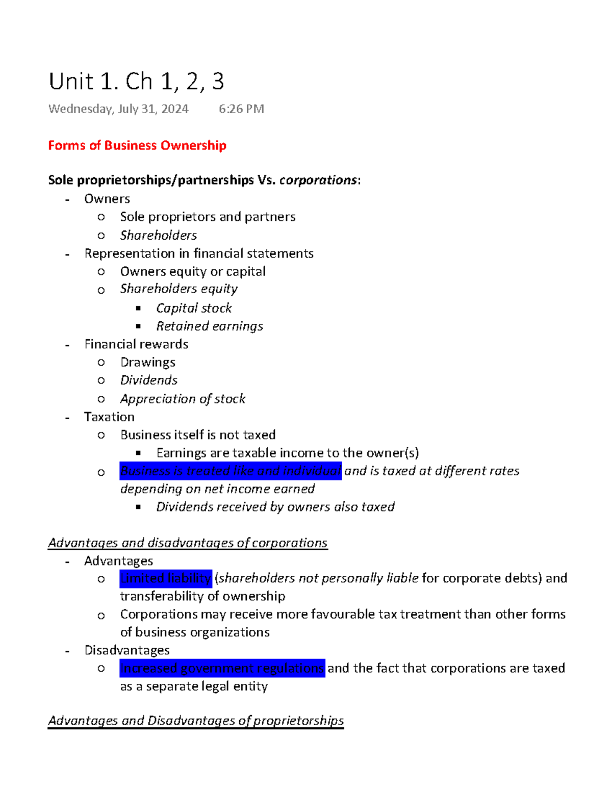 MOS 1023: Forms of Business Ownership & Financial Statements Overview ...