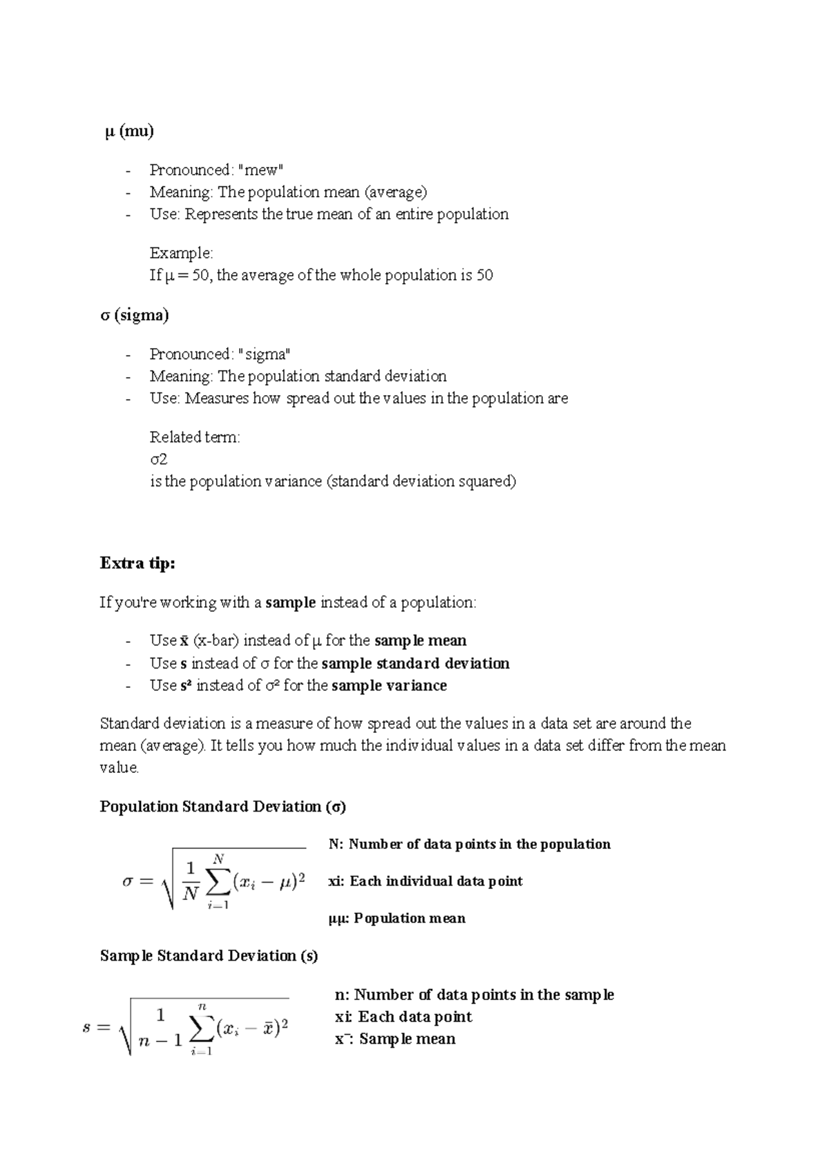 Biometry Course Notes: Understanding μ, σ, and Descriptive Stats - Studocu