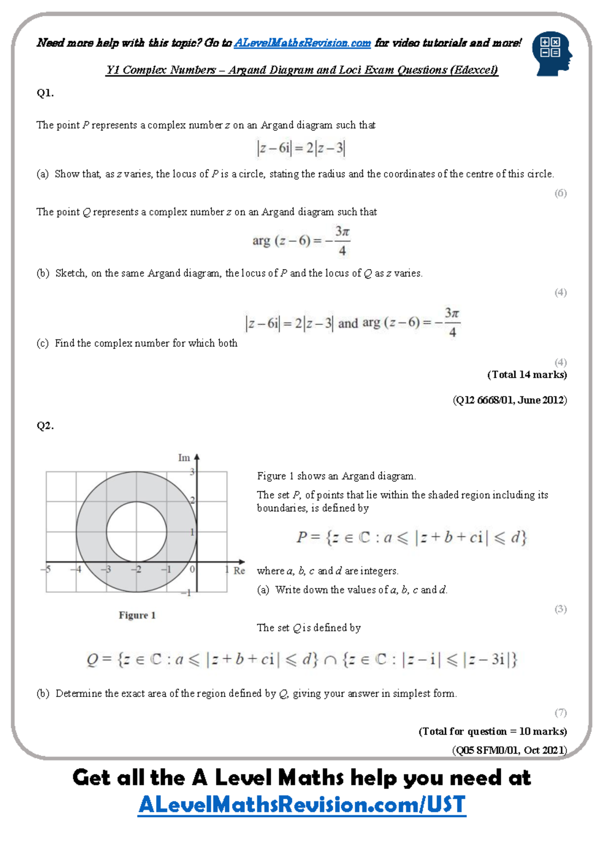 Y1 Complex Numbers: Argand Diagram & Loci Exam Questions - Studocu