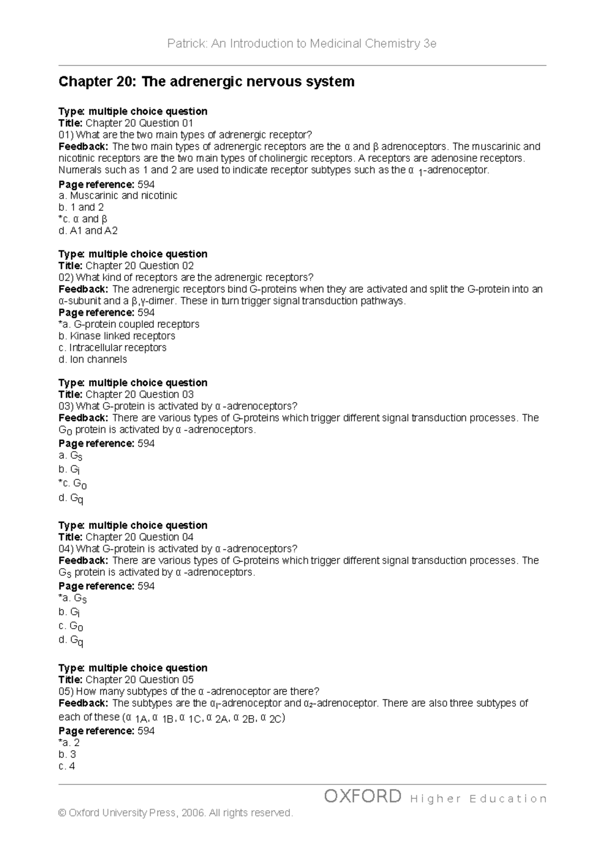 Patrick tb ch20 - Chapter 20: The adrenergic nervous system Type ...