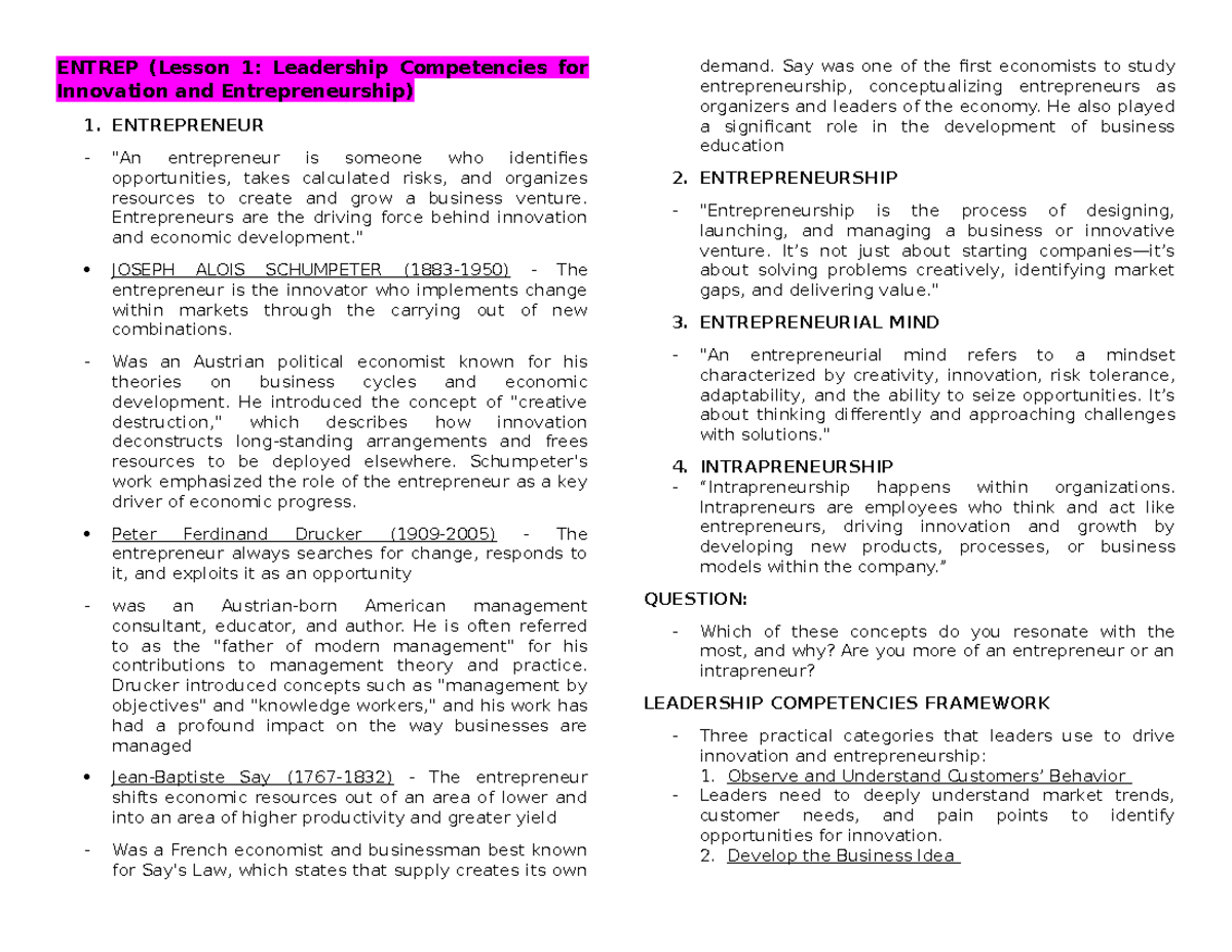 ENTREP 101: Leadership Competencies for Innovation & Entrepreneurship ...