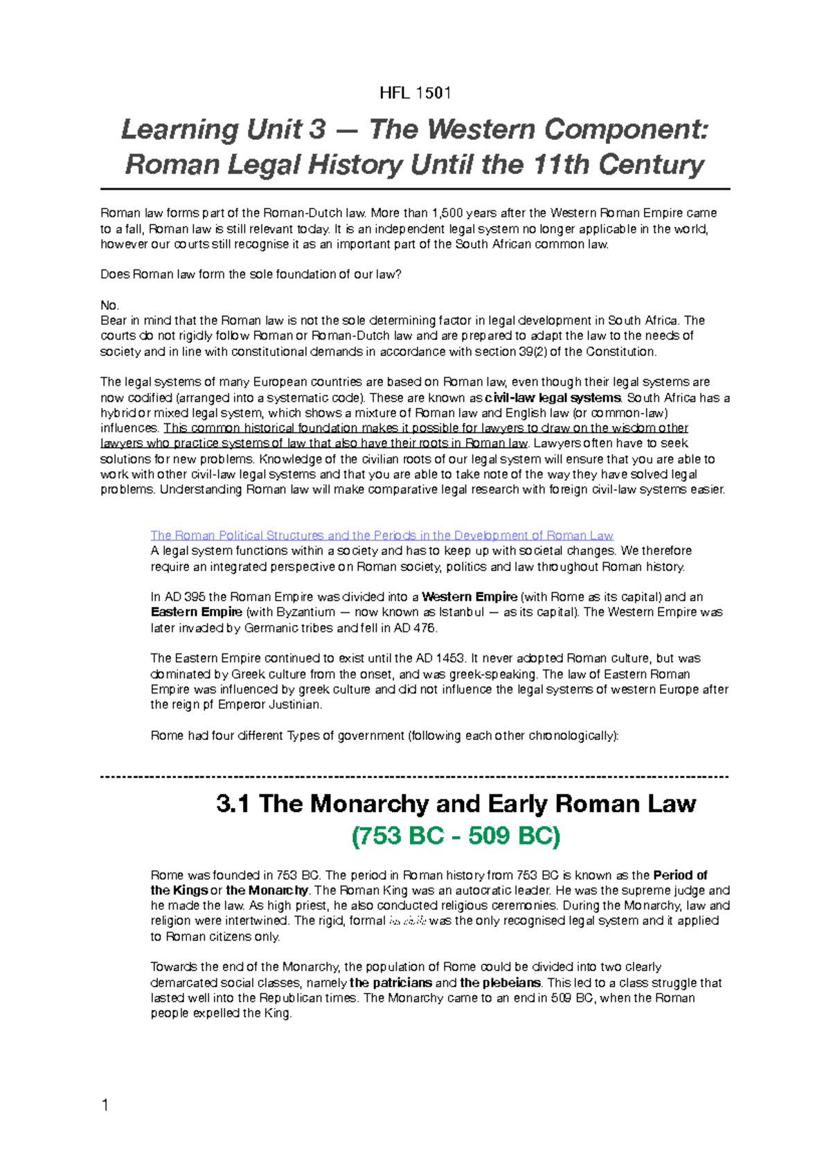 (3) Roman Legal History: From the Western Empire to 11th Century - Studocu