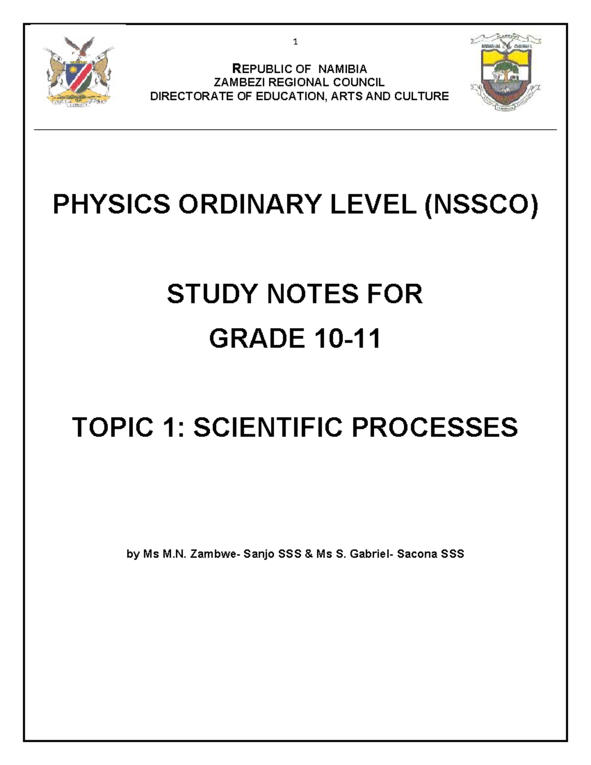 NSSCO Physics Study Notes: Topic 1 - Scientific Processes - Studocu