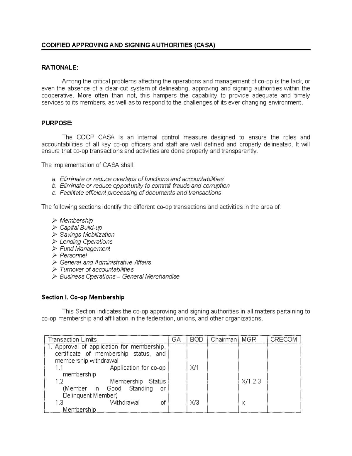 CODIFIED APPROVING AND SIGNING AUTHORITIES (CASA) GUIDELINES - Studocu