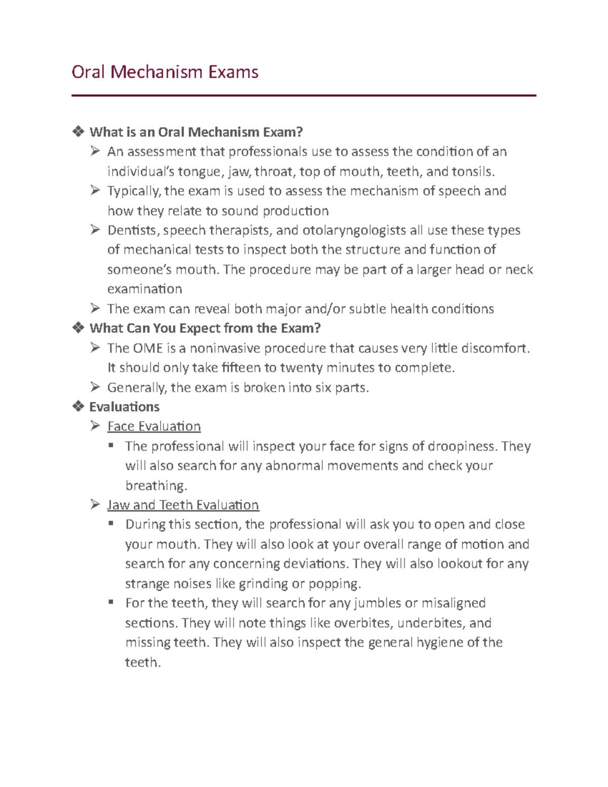 Oral Mechanism Exam Overview and Evaluation Process - Studocu