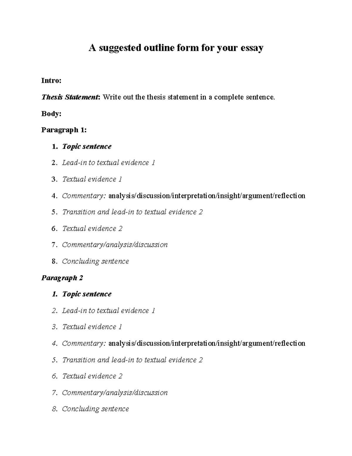 Essay Outline Template for Structuring Your Argument - Studocu