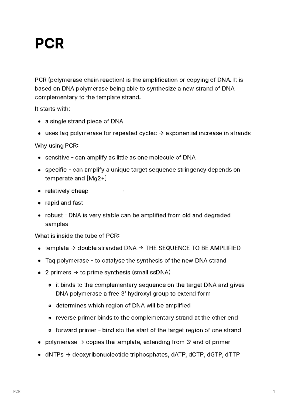 PCR (Polymerase Chain Reaction) Notes Summary - Studocu