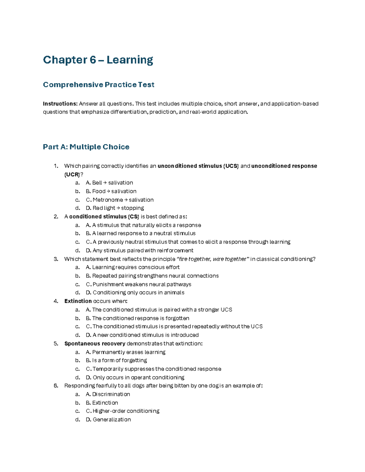 Psych 1200 Exam 2 Chapter 6 - Comprehensive Practice Test Questions ...