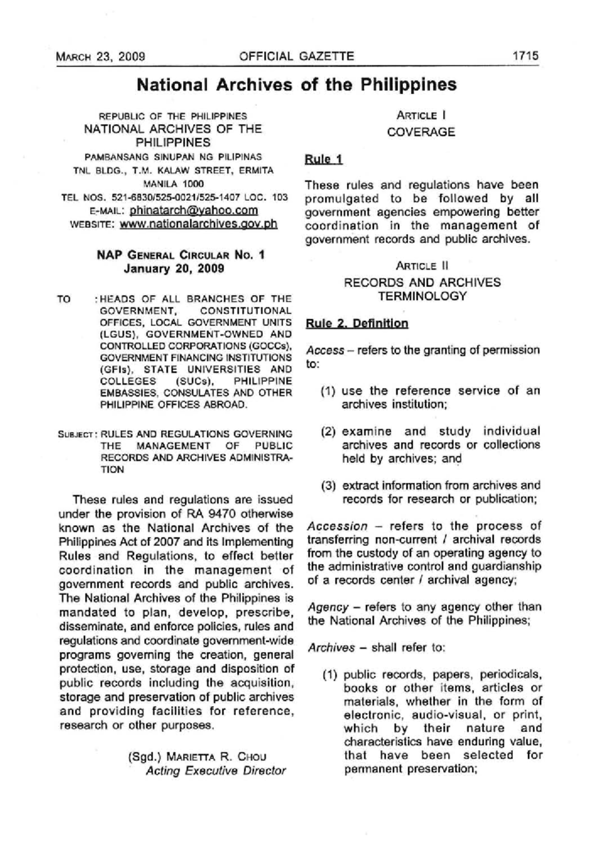 NAP General Circular No. 1: Management of Public Records & Archives ...