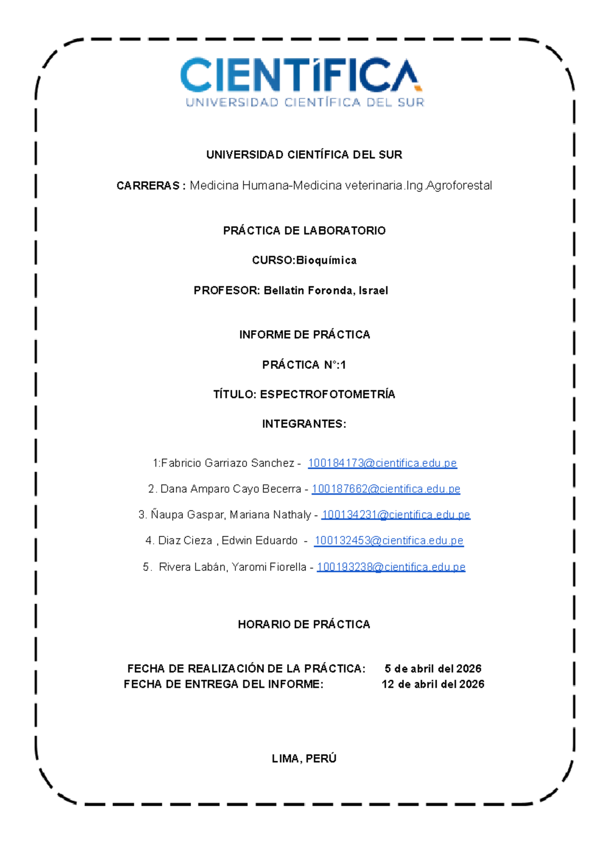 Informe de Práctica de Laboratorio: Espectrofotometría en Bioquímica ...
