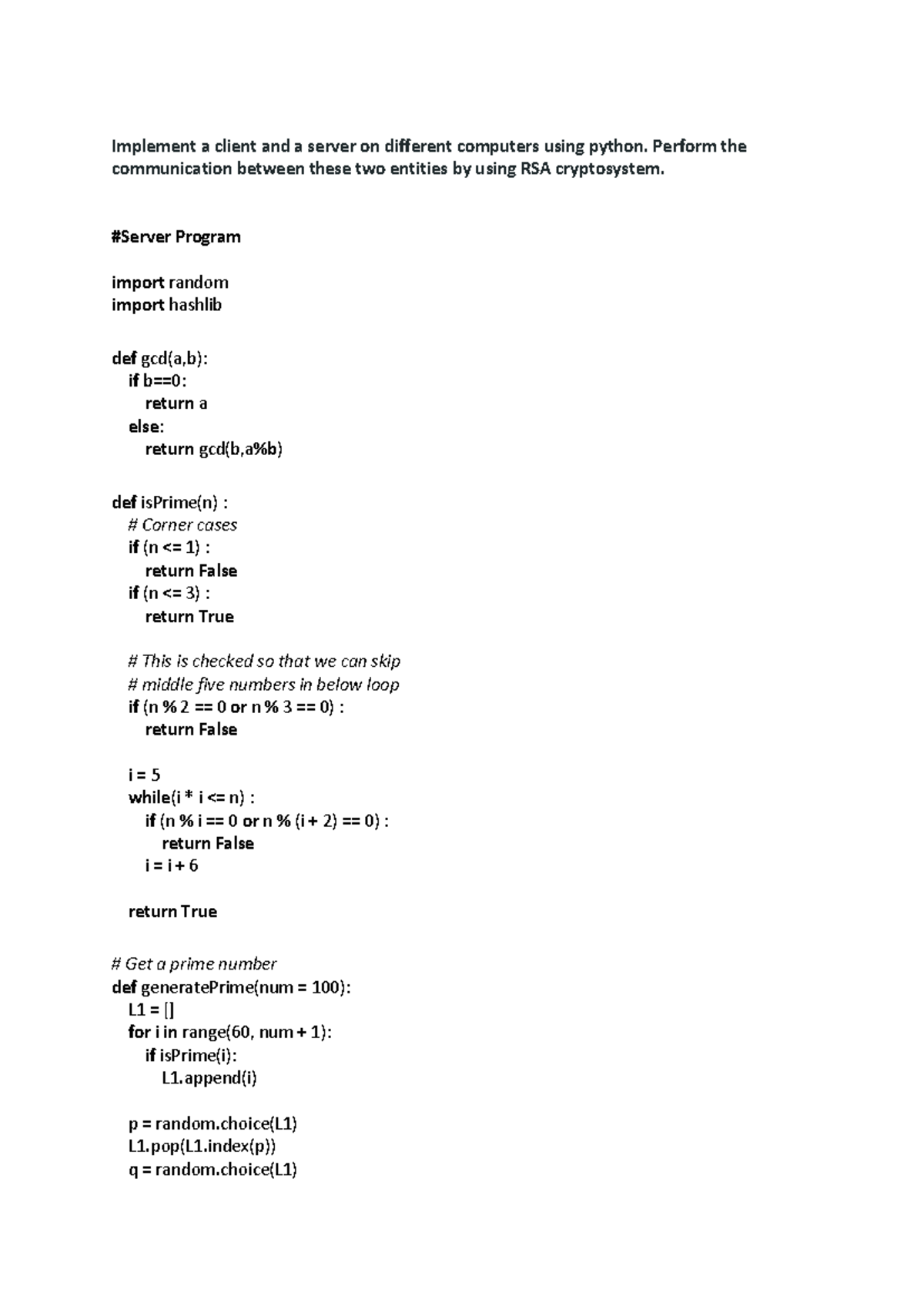 CNS 401 Final Project: Implementing Client-Server RSA Communication - Studocu