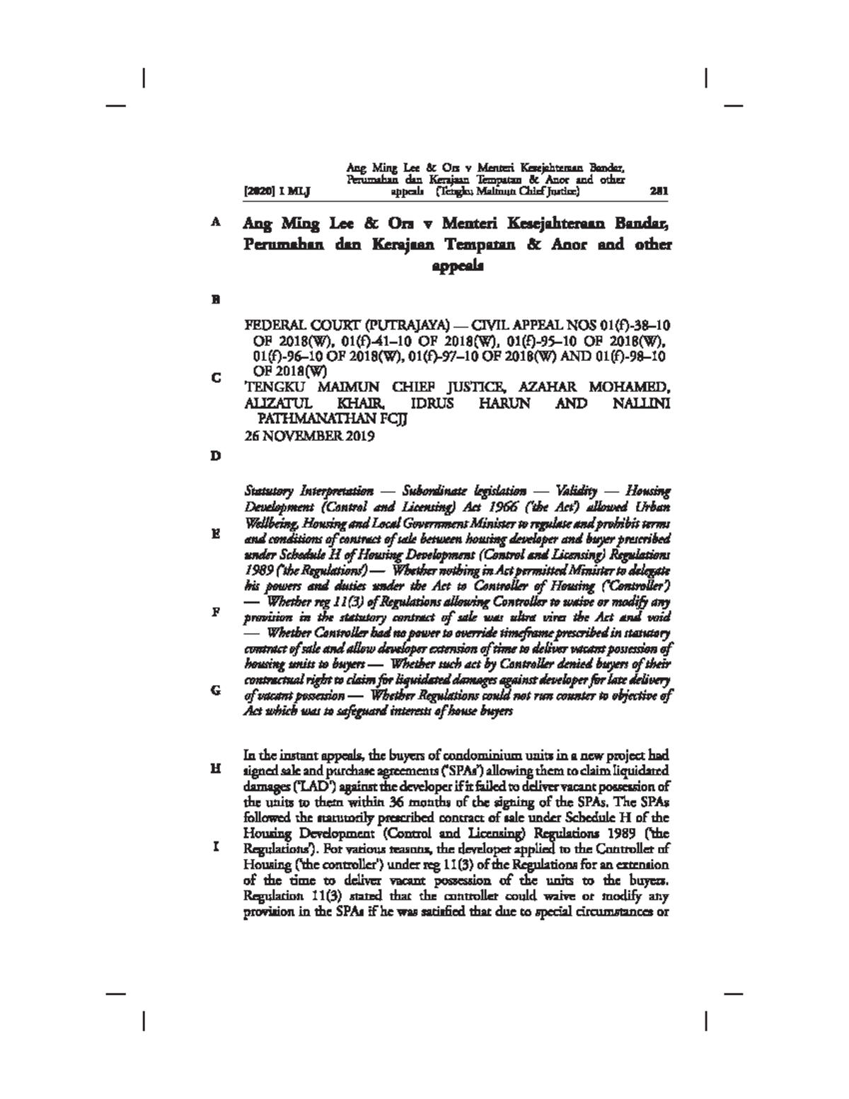 Ang Ming Lee & Ors v Menteri Kesejahteraan Bandar: Federal Court Appeal ...
