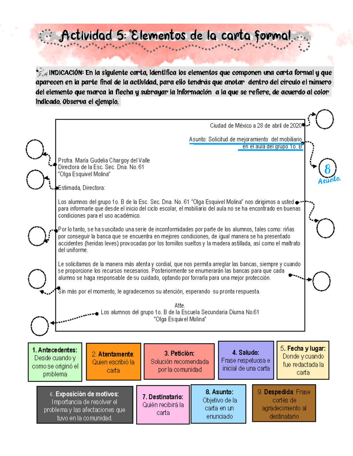 Carta formal - Ejercicios - Actividad 5: Elementos de la carta formal 8 ...
