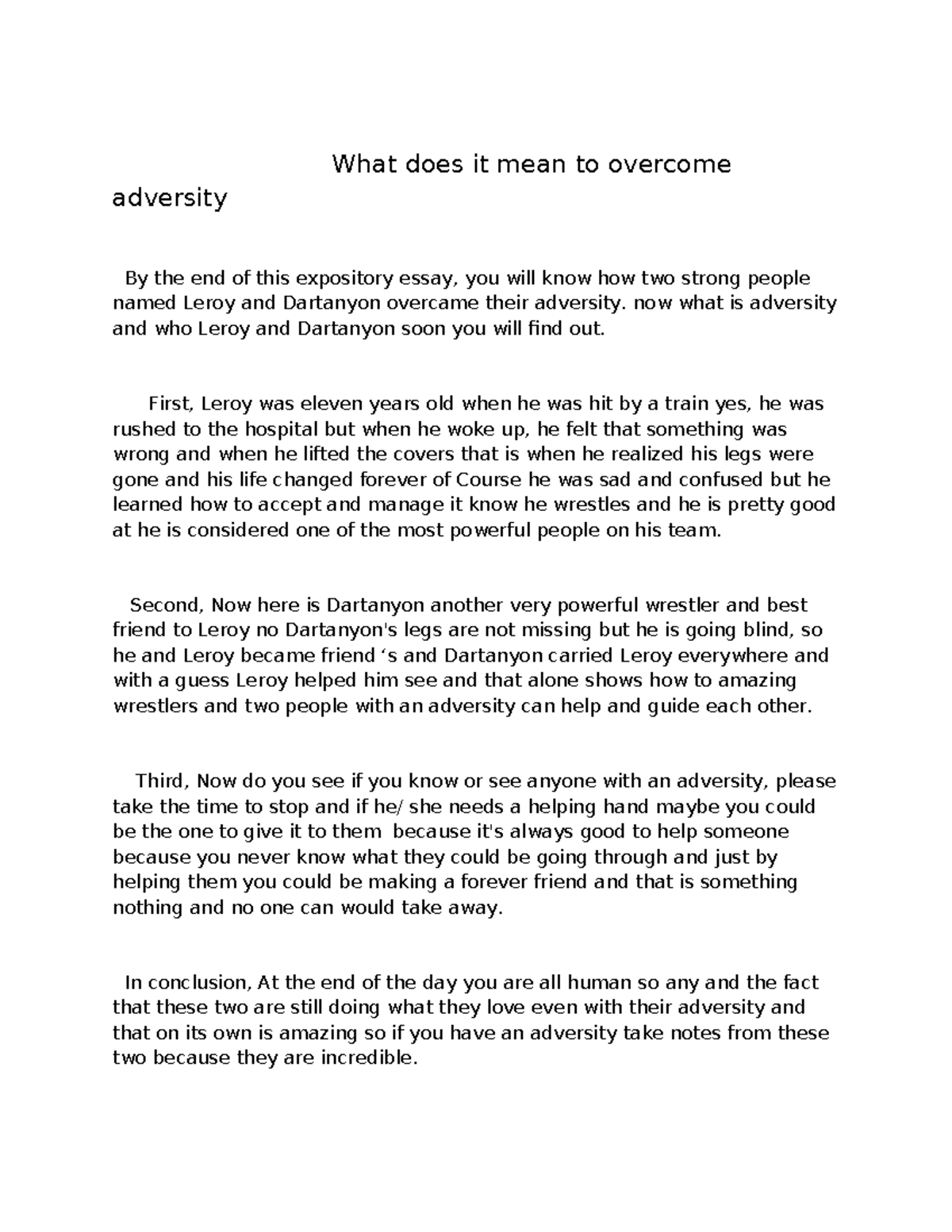 Expository Essay - i dont want to - What does it mean to overcome ...